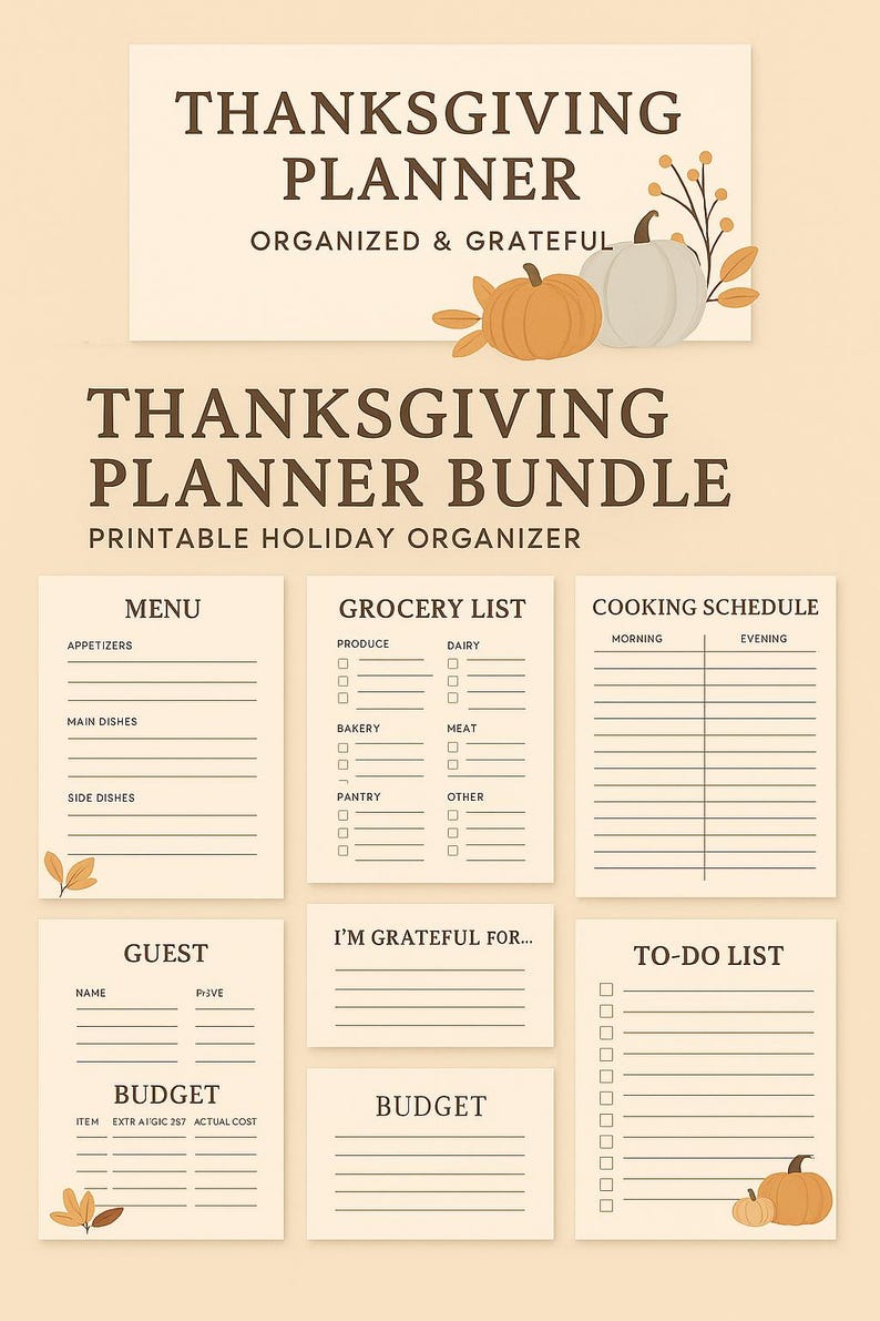 Thanksgiving Planner Bundle | Fall Holiday Organizer (PDF) - Etsy