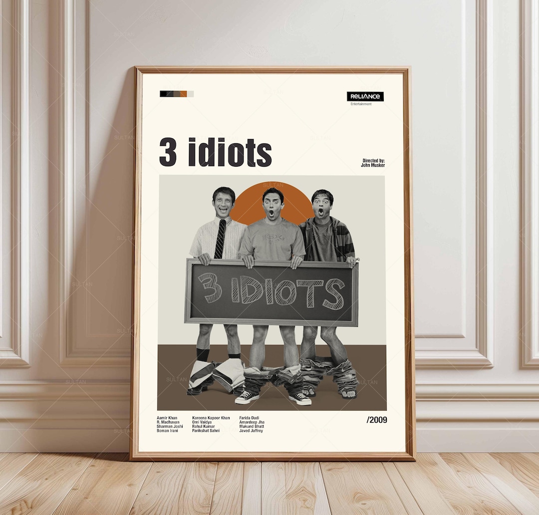 3 Idiots Film Poster, Mid-century Modern Movie Art (digital Download ...