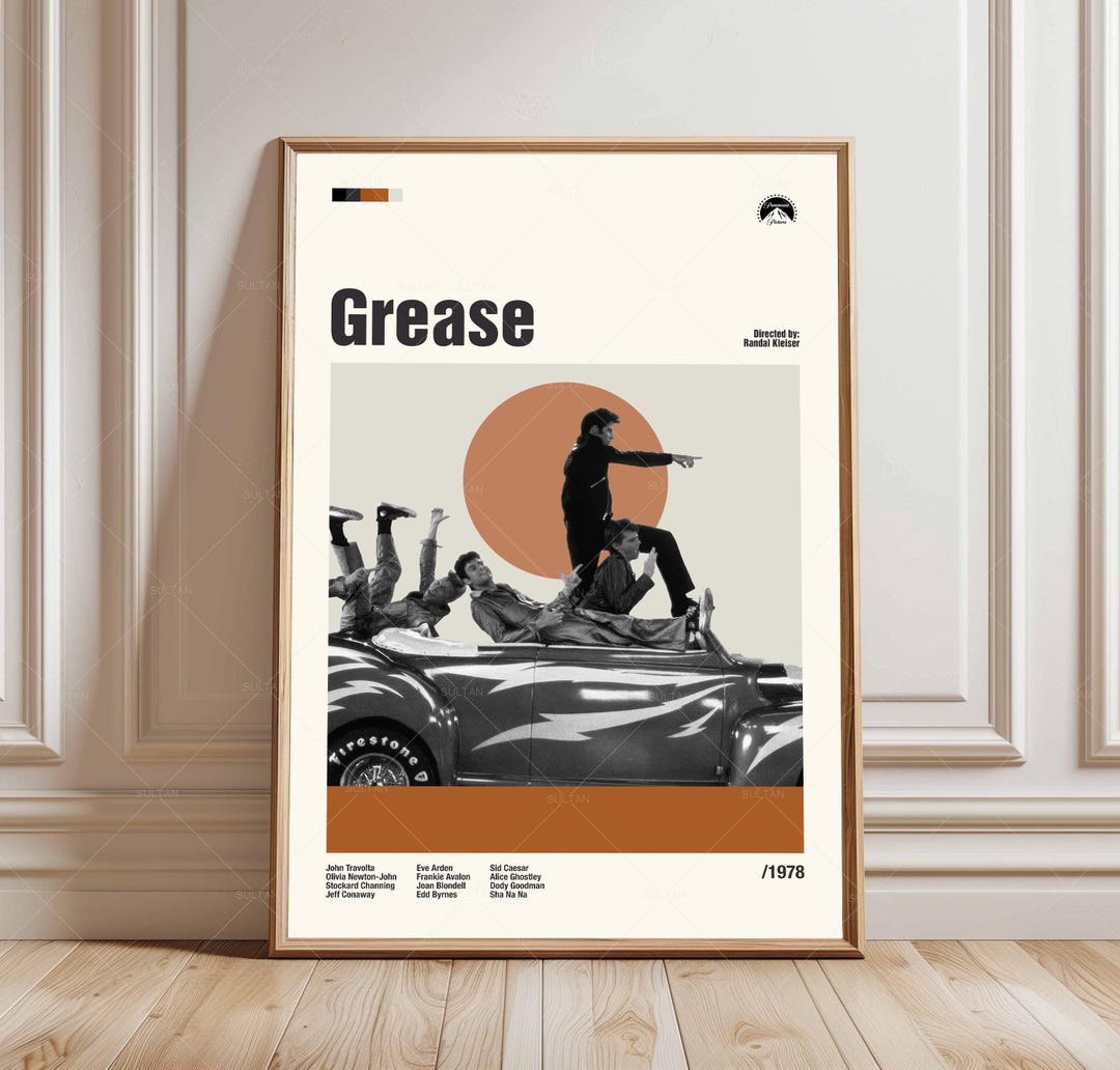 Grease Poster, Randal Kleiser Film Poster, Mid-century Modern Art ...