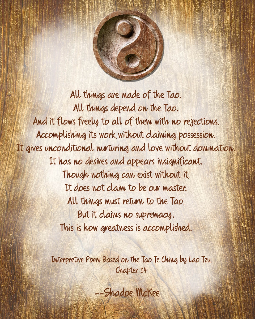 Poem From the Tao CH 34, Printable Wall Art, Modern Interpretation of ...