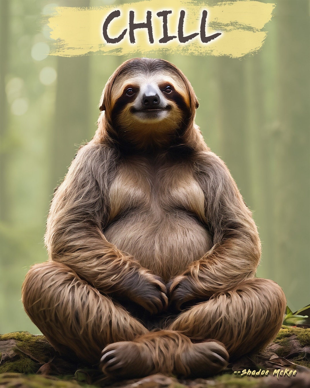 CHILL Sloth, Printable Wall Art, Fun Animal Energy, Nature's Furry ...