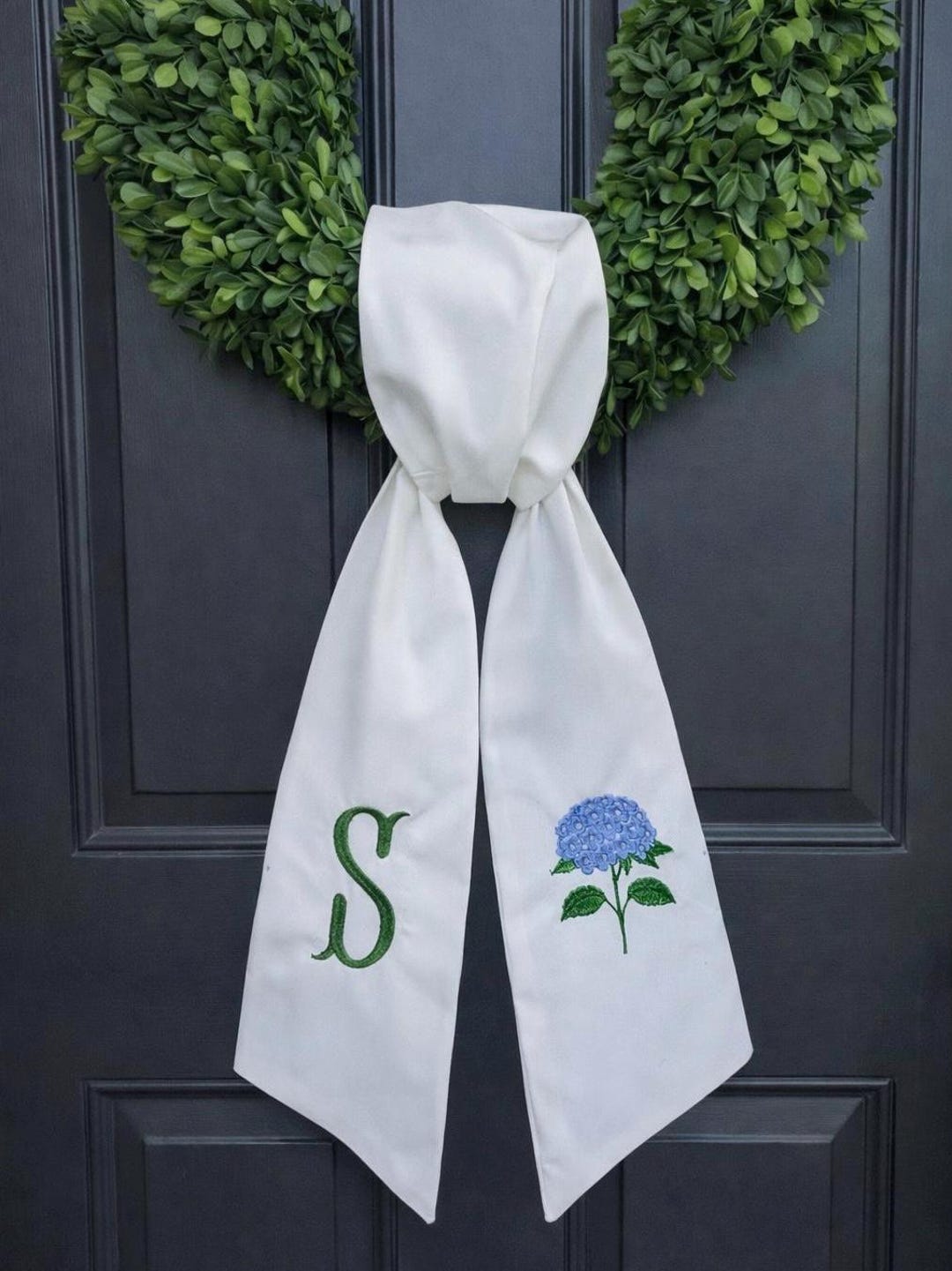 Monogrammed Embroidered Hydrangea Wreath Sash - Etsy