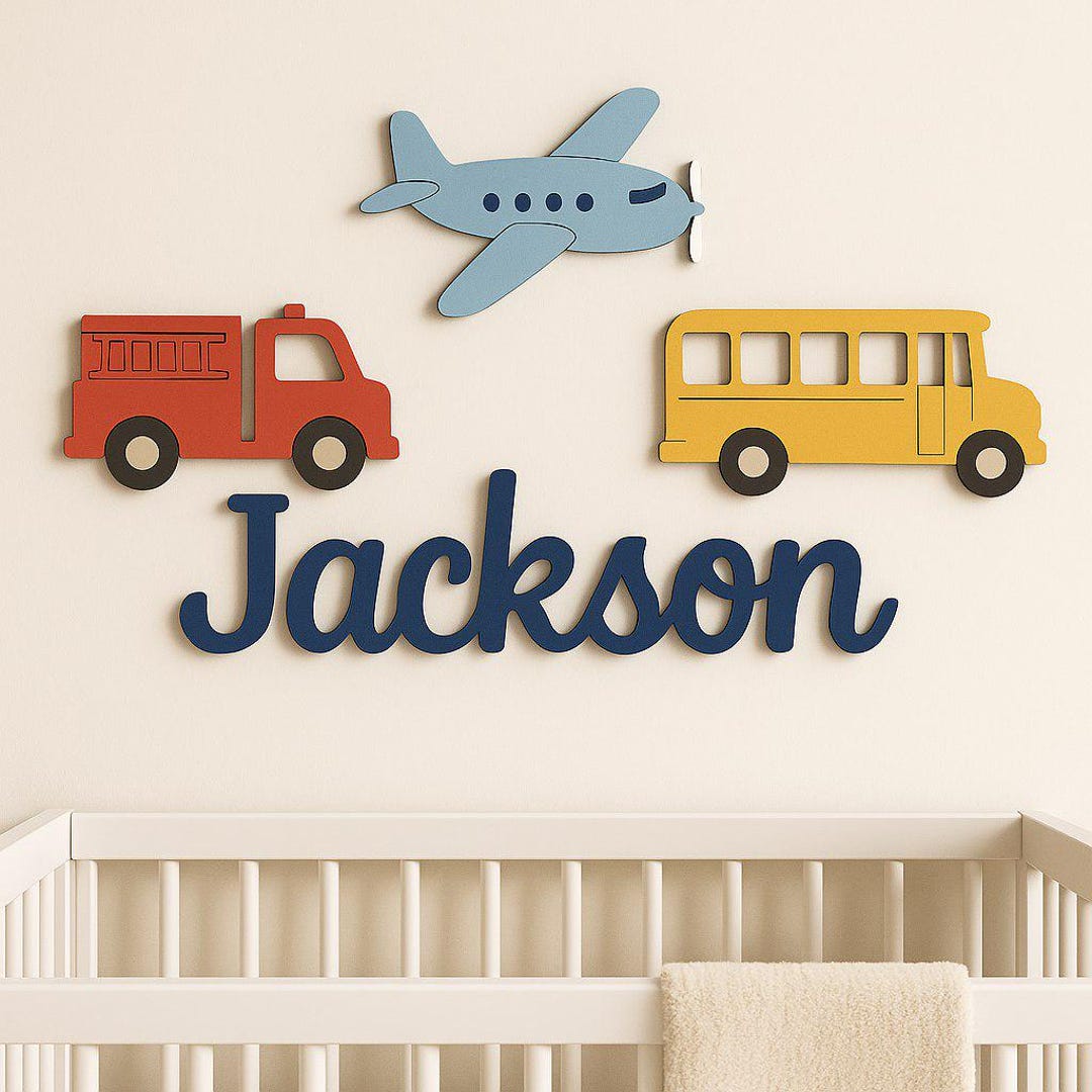 Custom Car & Transport Wooden Name Sign - Baby Boy Nursery Decor - Etsy