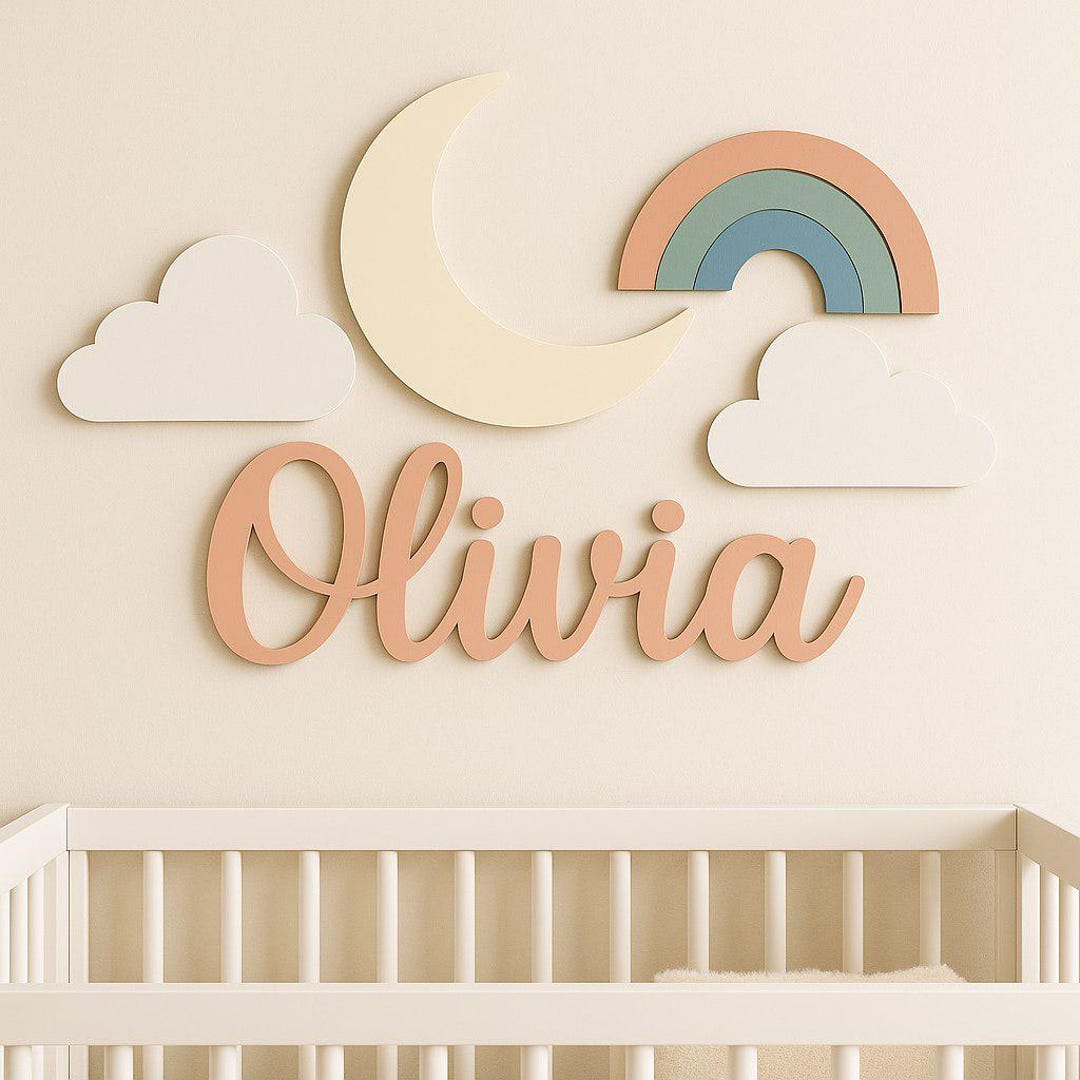 Personalized Cloud Name Sign: 3D Wooden Nursery Decor - Etsy
