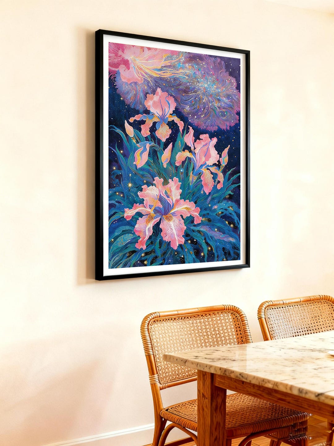 Cosmic Iris Flower Wall Art Print | Fantasy Floral Galaxy Painting ...