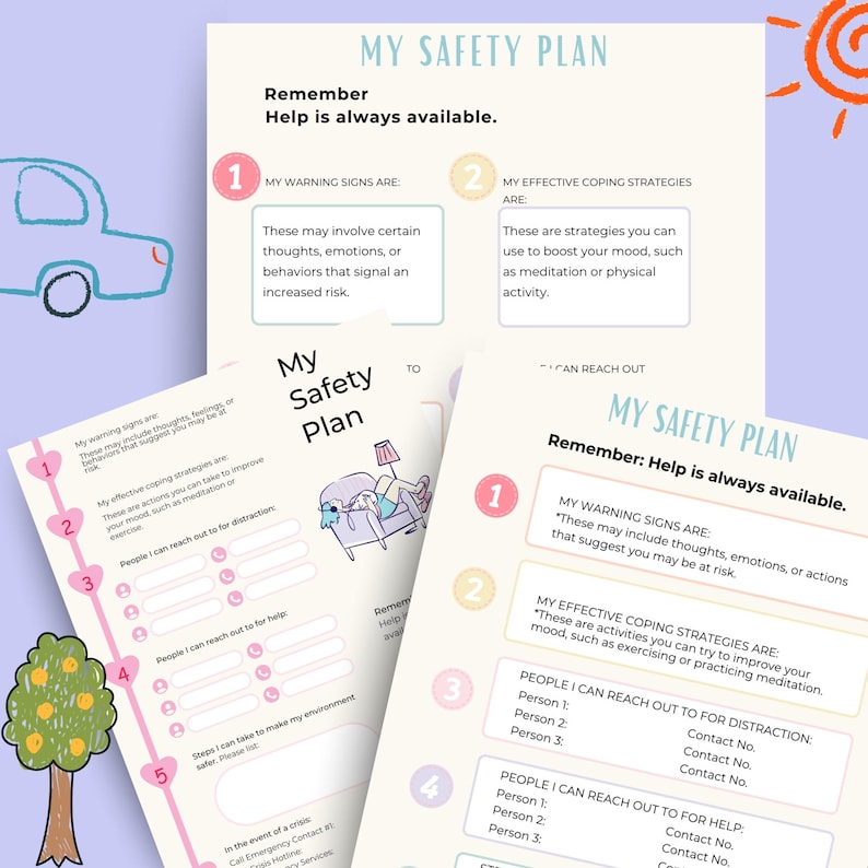 Safety Plan Worksheets, Crisis Plan Workbook, Counseling Tool, BPD ...