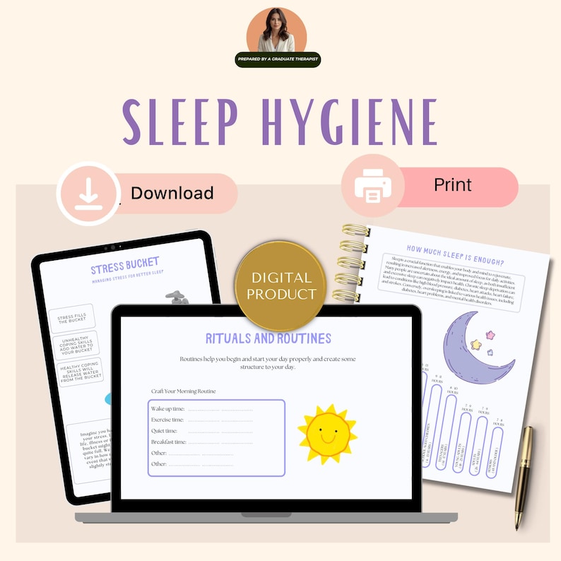 Sleep Hygiene Worksheets, Sleep Journal, Sleep Habits, Therapy Office ...