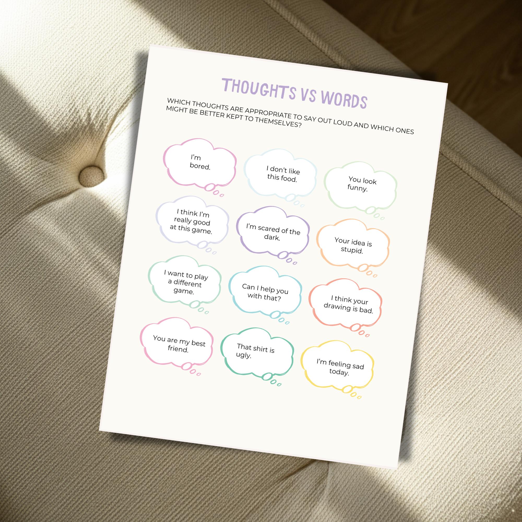 Think It or Say It Worksheets, Social Filter Activities, School ...