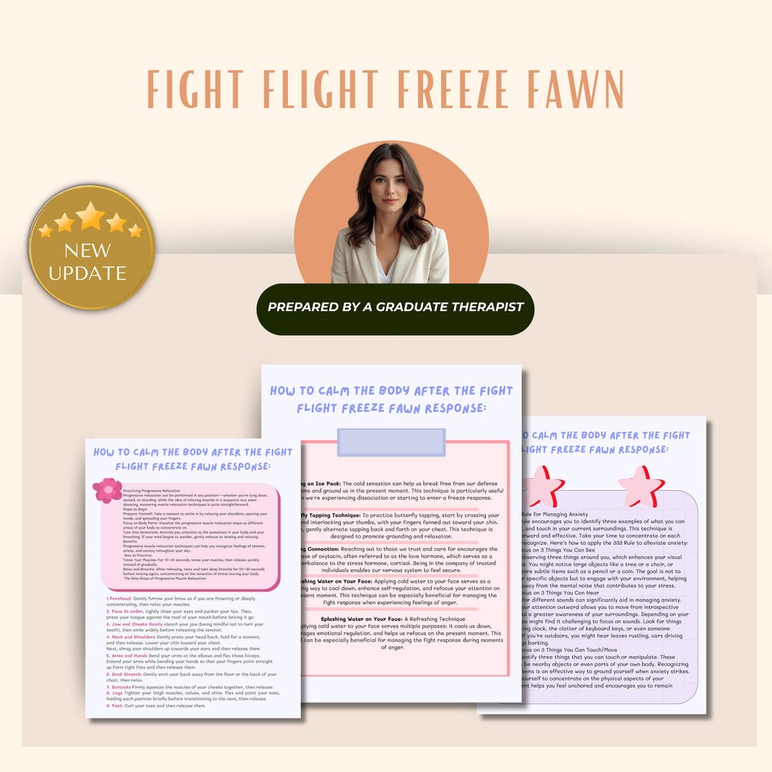 Fight Flight Freeze Fawn Therapy Trauma Response Worksheets, Stress ...