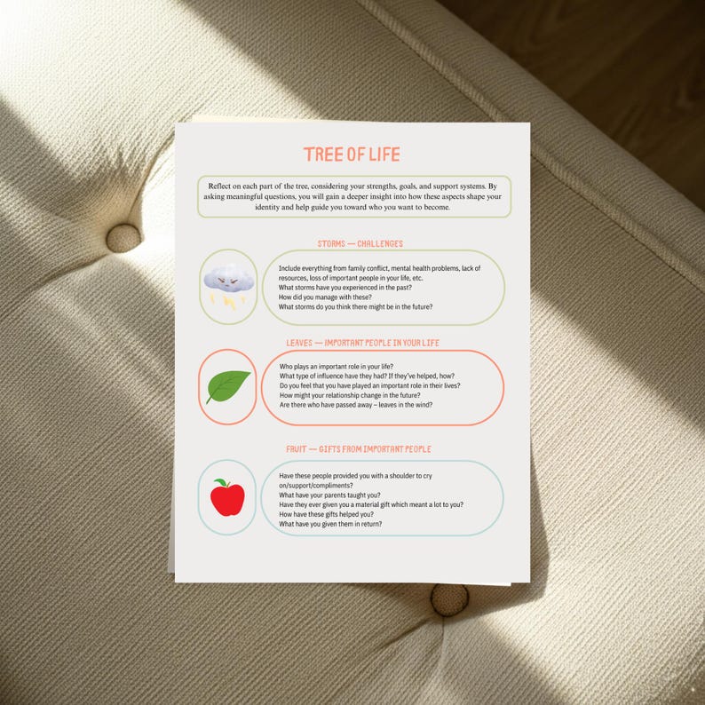 Narrative Therapy Life Worksheet , Tree of Life Worksheets, Trauma ...