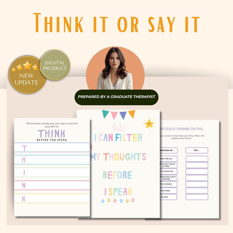 Think It or Say It Worksheets, Social Filter Activities, School ...