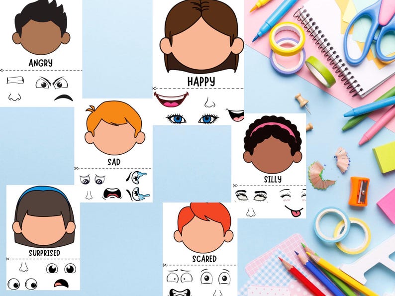 Blank Face Emotions Activity Kids Cut & Paste Printable (PDF Download ...