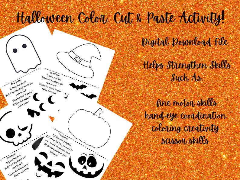 Printable Halloween Craft: Color, Cut & Paste Activity (4 Sheets ...