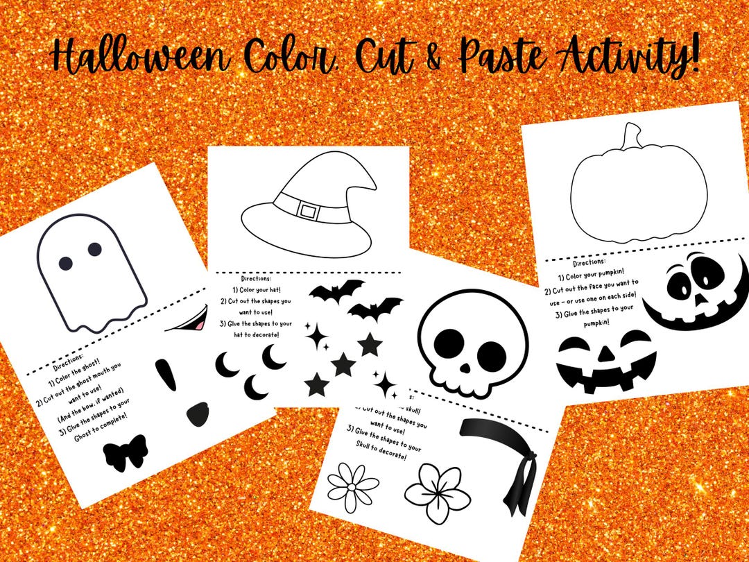 Printable Halloween Craft: Color, Cut & Paste Activity (4 Sheets ...