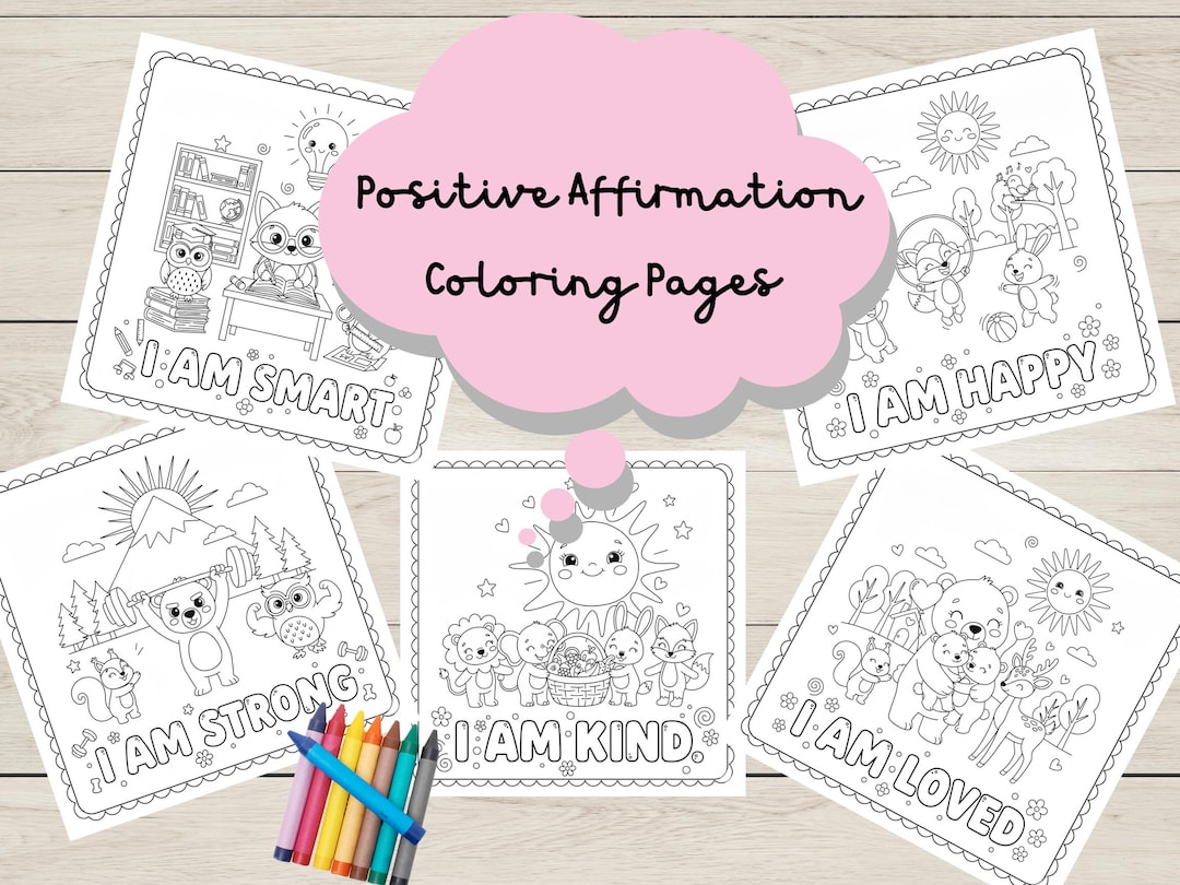 Positive Affirmation Coloring Pages: 5 Printable Sheets (digital ...