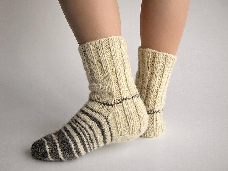 Undyed Organic Wool Hand Knit Socks Women, Rustic Cottage Clothing ...
