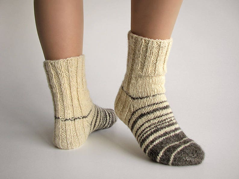 Undyed Organic Wool Hand Knit Socks Women, Rustic Cottage Clothing ...
