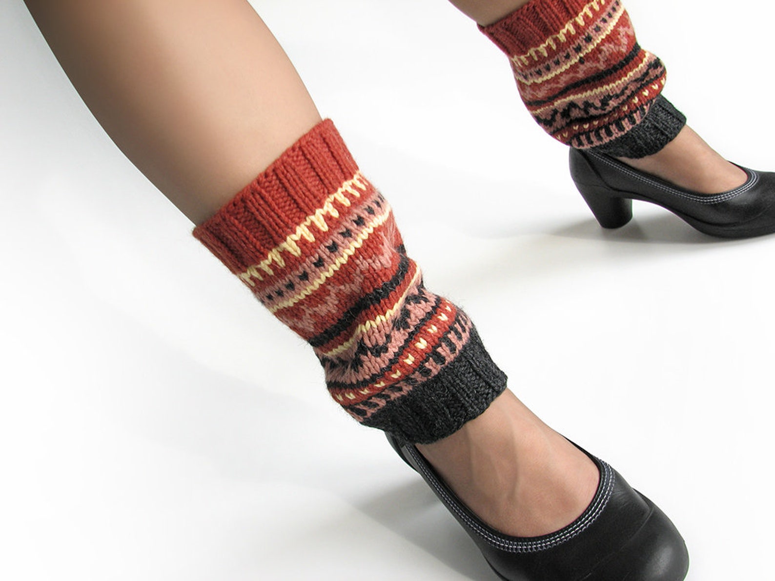 Fair Isle Reversible Earthy Boot Cuffs Toppers Women Winter | Etsy