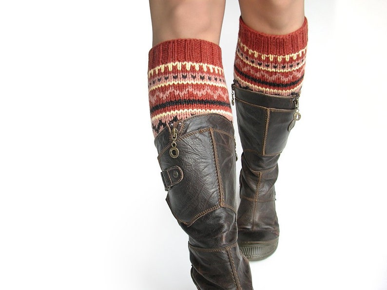 Fair Isle Reversible Earthy Boot Cuffs Toppers Women Winter - Etsy