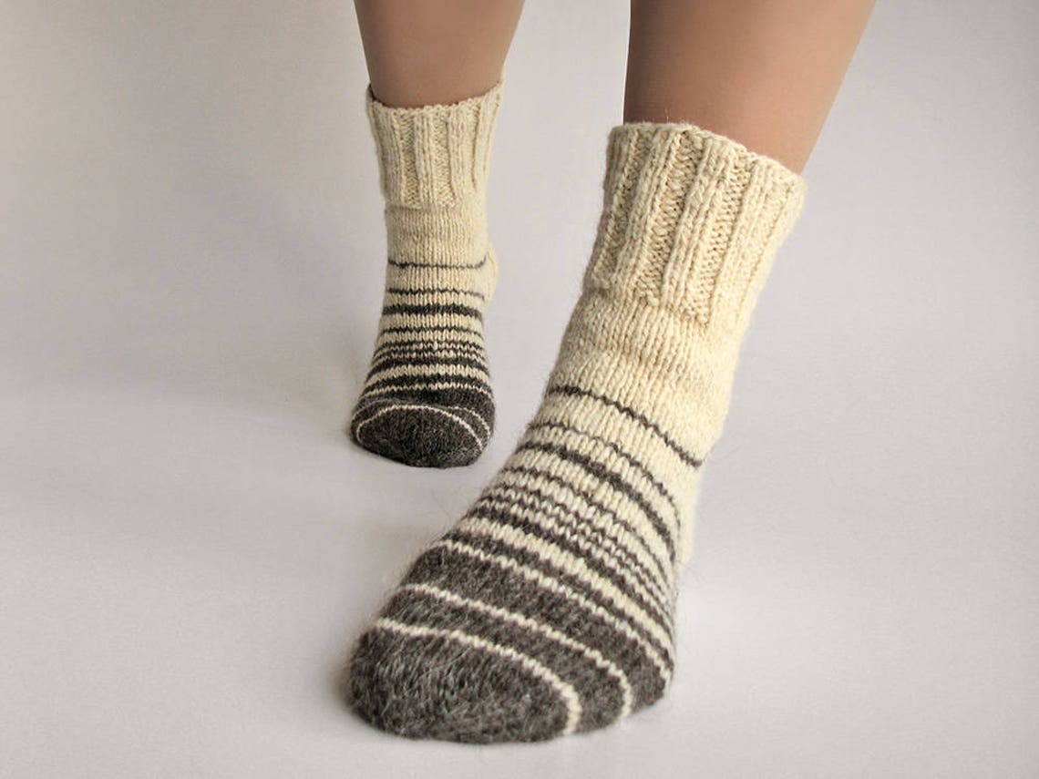 Undyed Organic Wool Hand Knit Socks Women, Rustic Cottage Clothing ...
