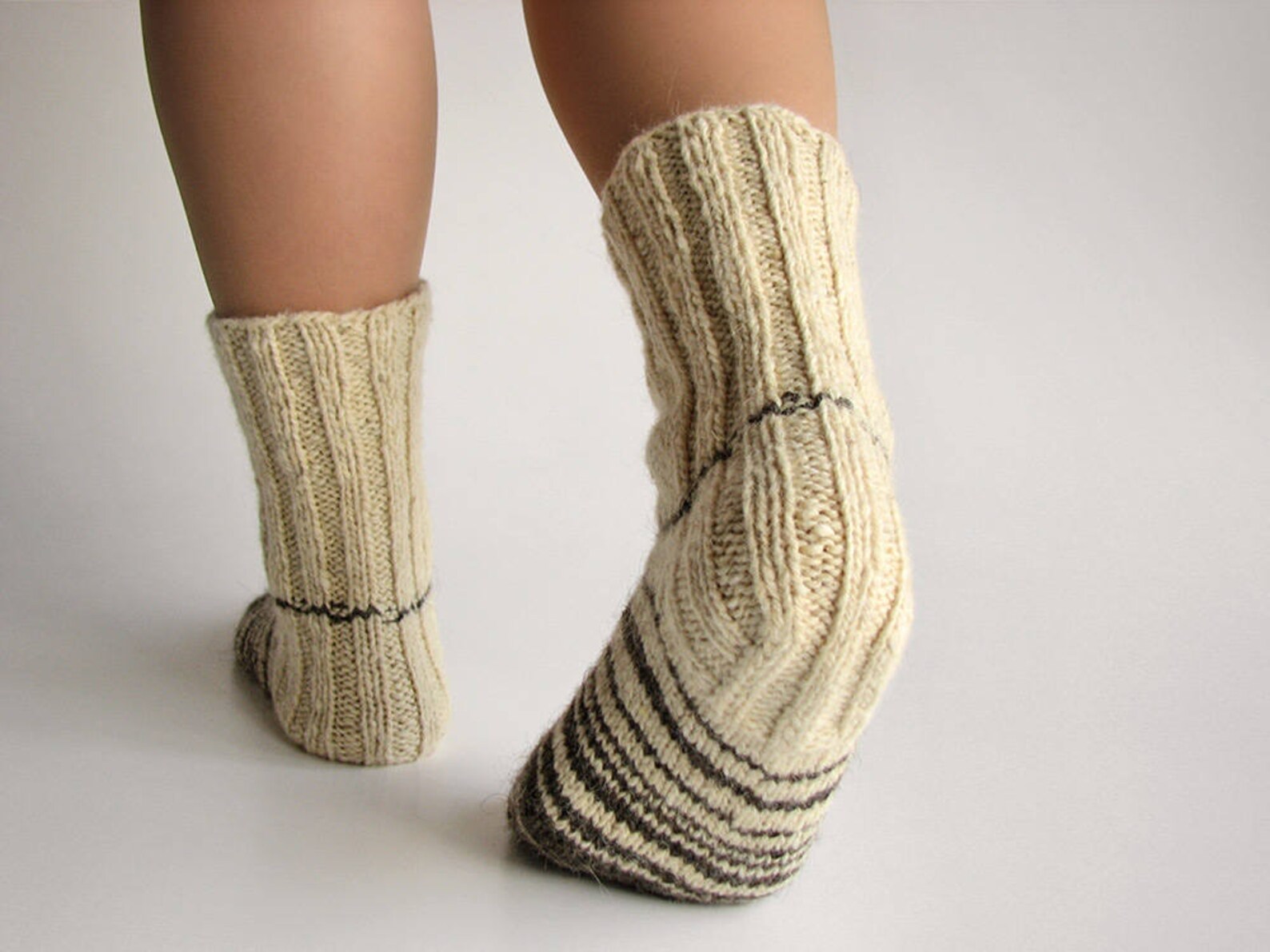 Undyed Organic Wool Hand Knit Socks Women, Rustic Cottage Clothing ...