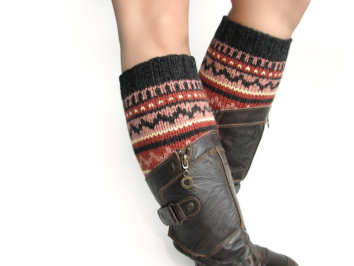 Fair Isle Reversible Earthy Boot Cuffs Toppers Women Winter | Etsy