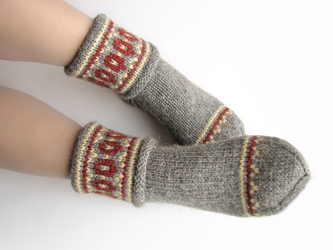 Women Thick Woolen Cuffed Socks Hand Knit, Fair Isle Boot Socks, Cozy ...