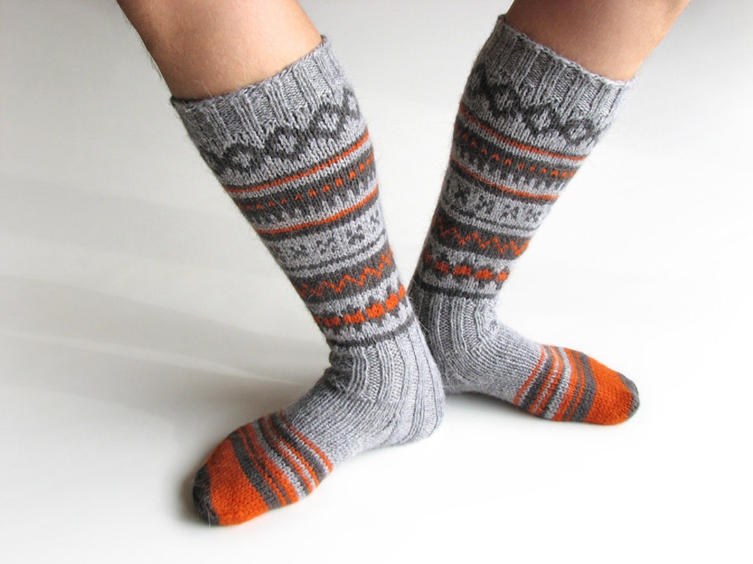 Warm Winter Knee High Thick Socks 100% Natural Wool Handmade Practical ...