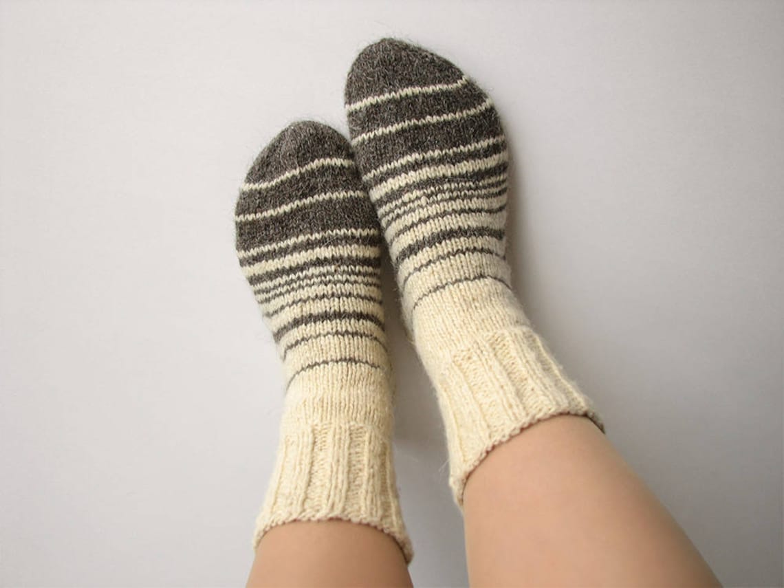 Undyed Organic Wool Hand Knit Socks Women, Rustic Cottage Clothing ...
