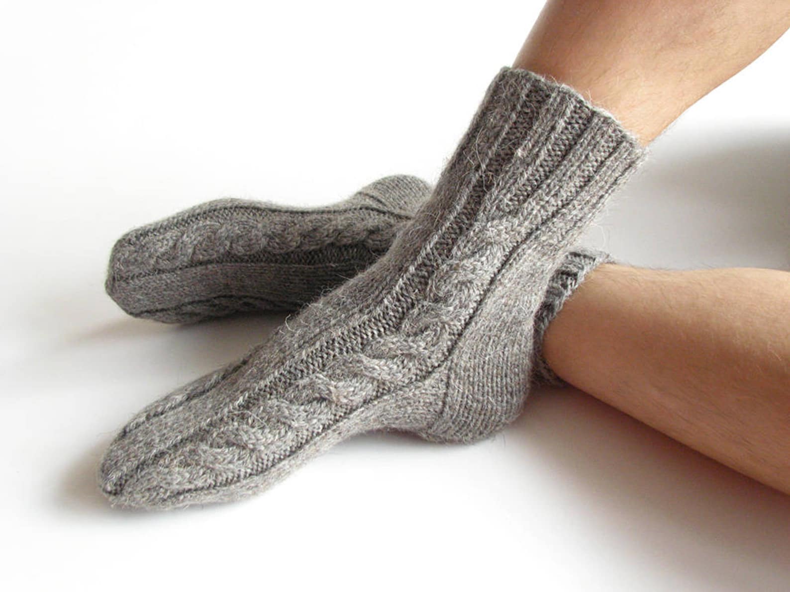 Men Cable Hand Knit Woolen Socks, Cozy Gift for Boyfriend Husband ...