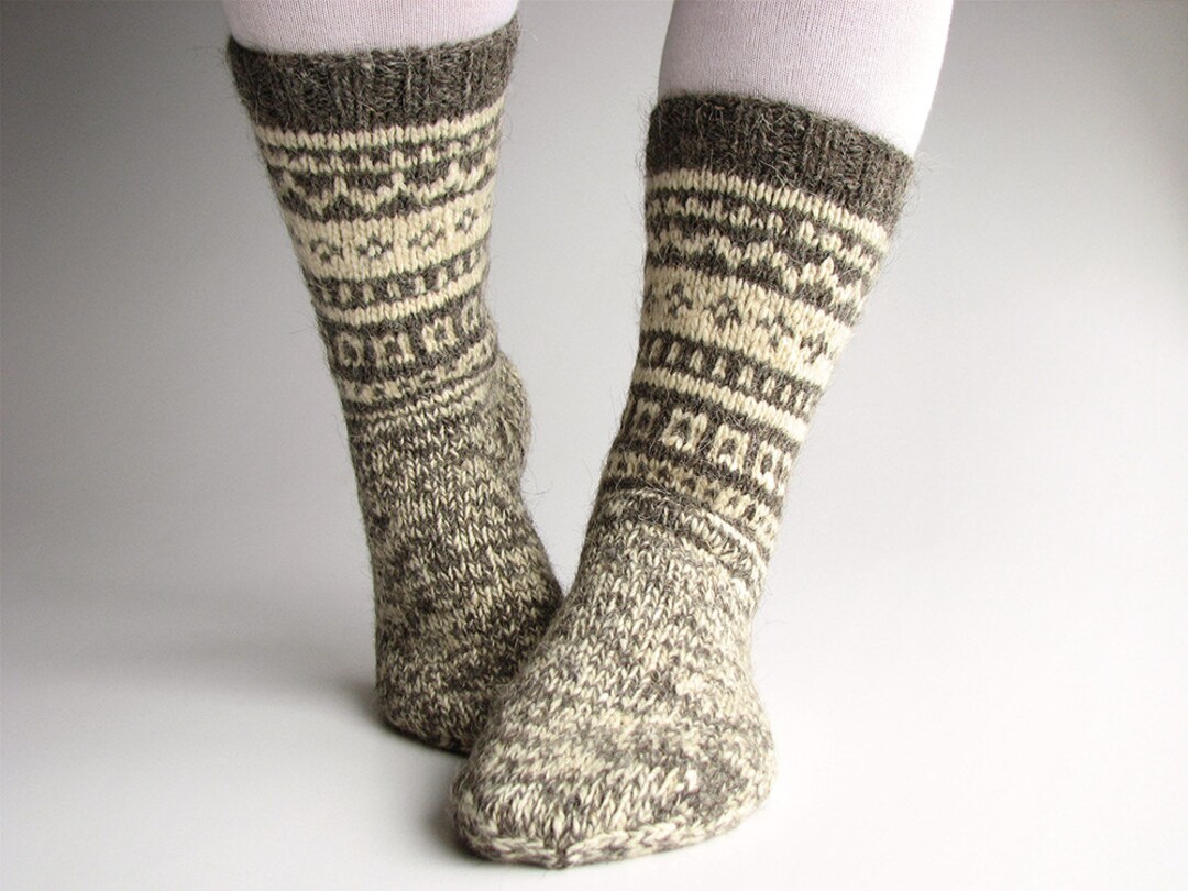 Women Fair Isle High Hand Knitted Socks Organic Woolen Clothing Undyed ...