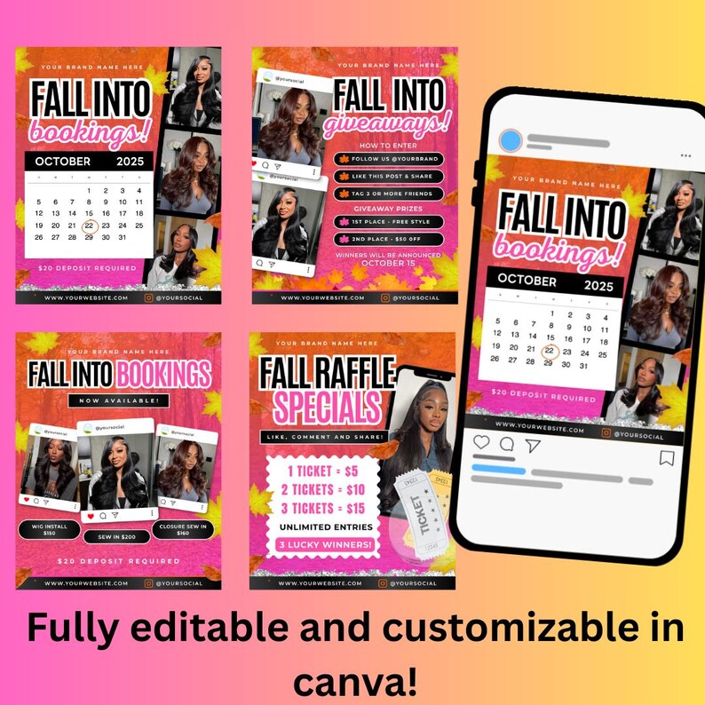 Fall Season Flyers, Autumn Flyer Bundle, 4pc Canva Template Templates ...