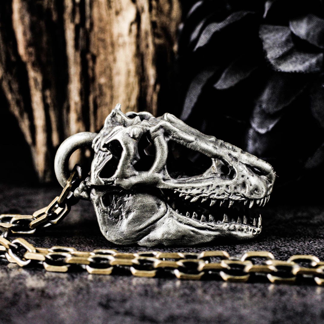 Gothic Fantasy Dinosaur Skull Pendant: Sterling Silver Fossil Necklace ...