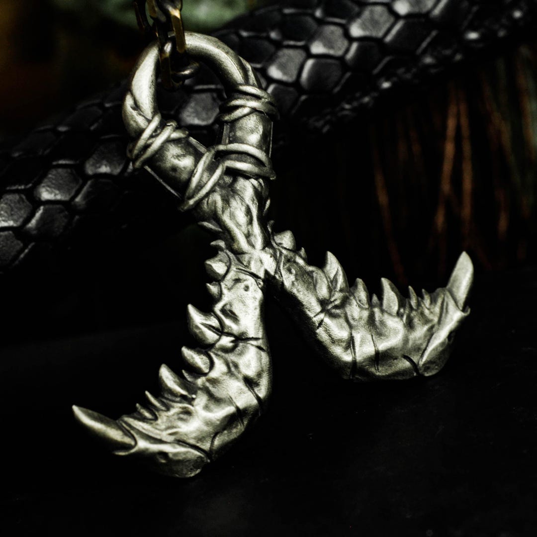 Crossed Jaws Sterling Silver Pendant, Teeth of Fantasy Creatures ...