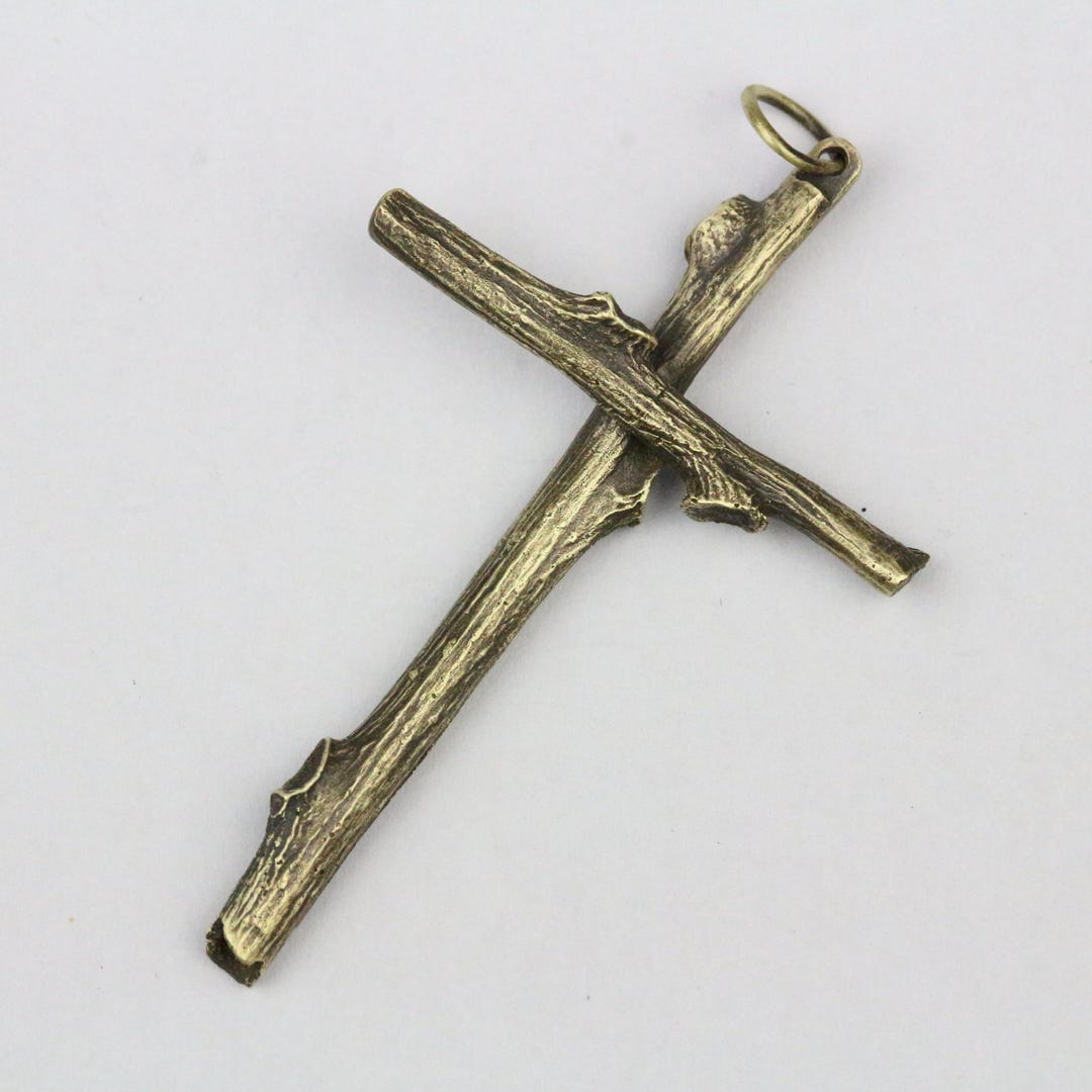 Rustic Tree Branch Cross Antique Pendant - Rugged Cross Necklace ...