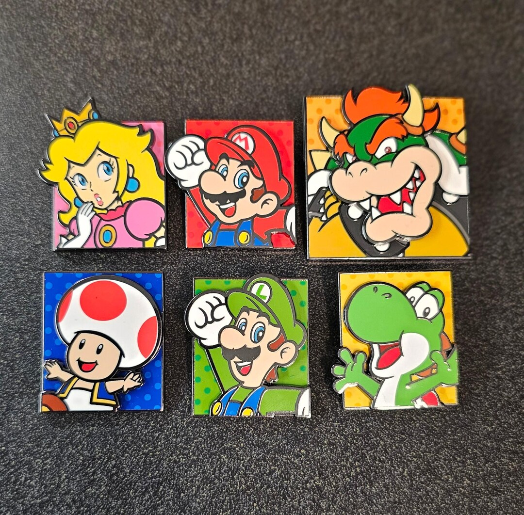 Super Mario Characters Frame Enamel Pins Sets Peach Luigi Toad Bowser ...