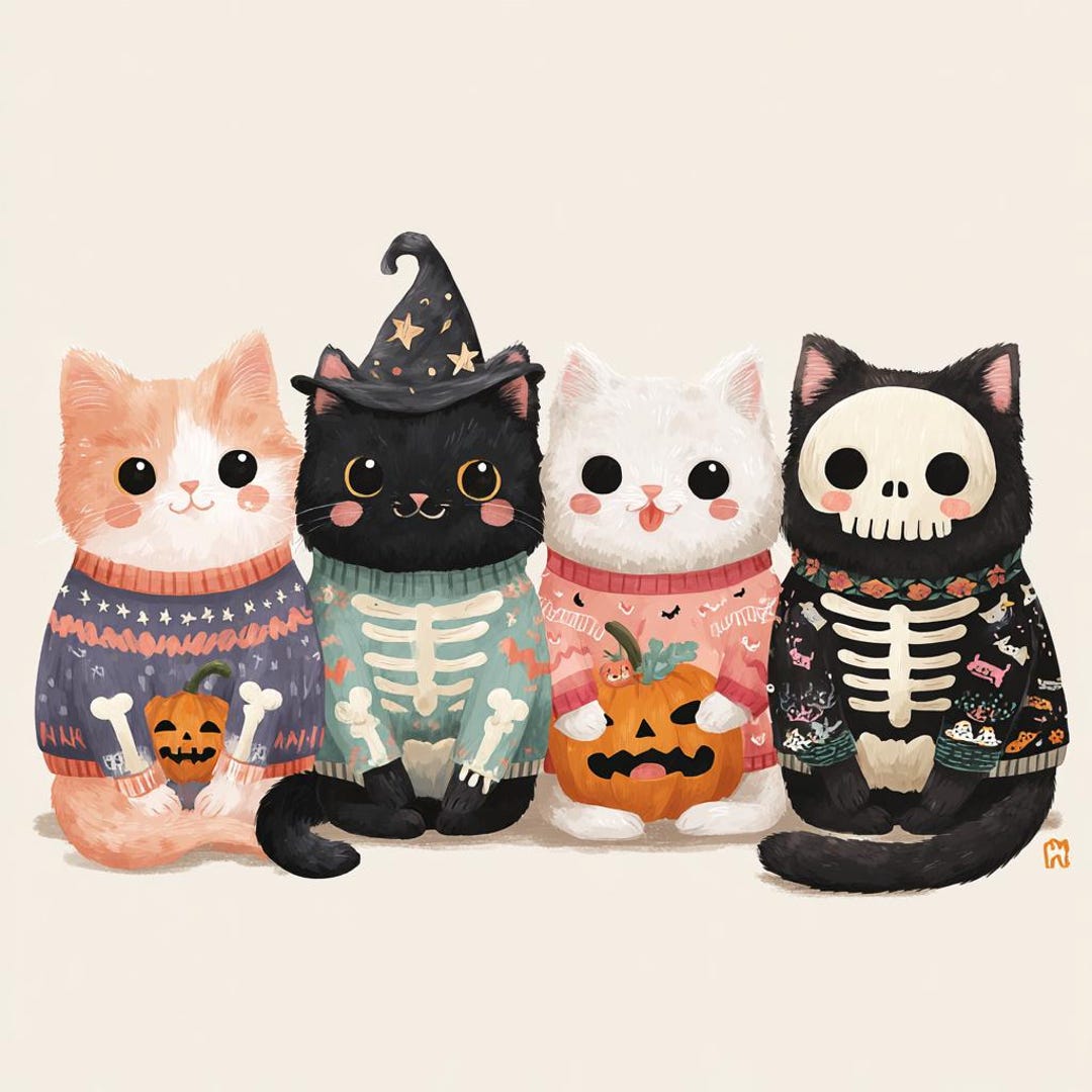Cute Halloween Cats in Sweaters – Adorable Cat Clipart, Spooky Kitten ...