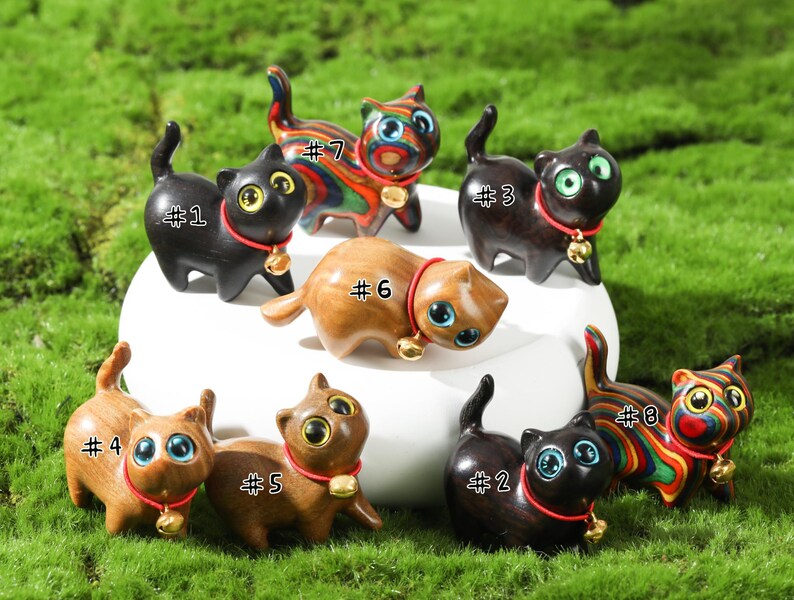 Handmade Wooden Cat Sculpture,engraved Wooden Figurine With Name,cute ...