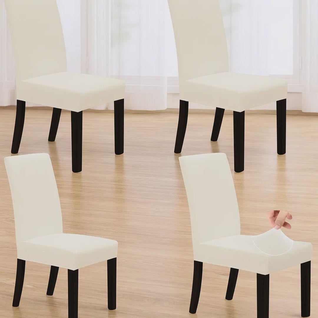 Ivory Stretch Parsons Chair Covers | Washable Slipcovers, Set of 4 - Etsy