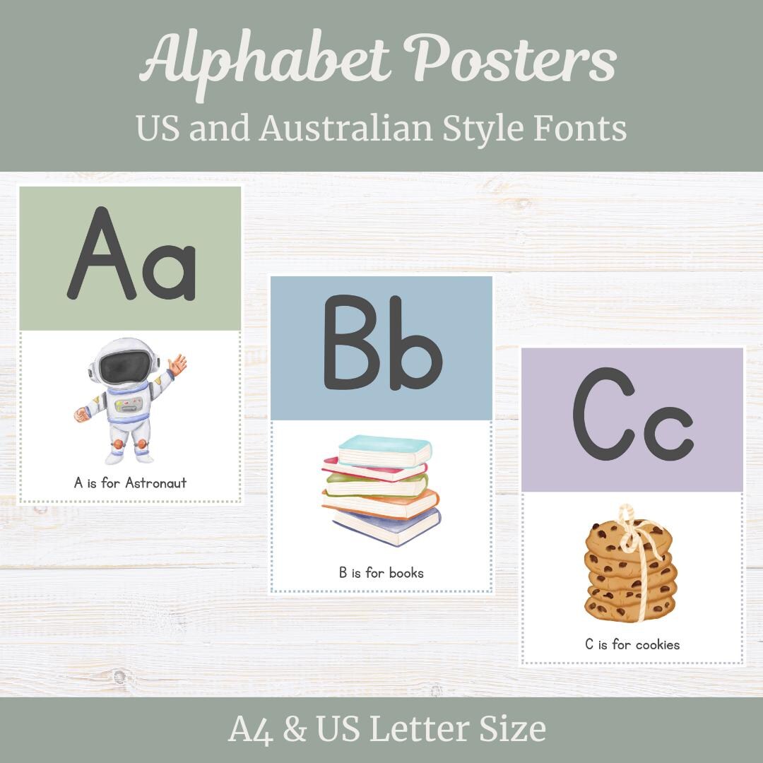 Alphabet Classroom Poster: Calming Neutral Decor | US and Australian ...