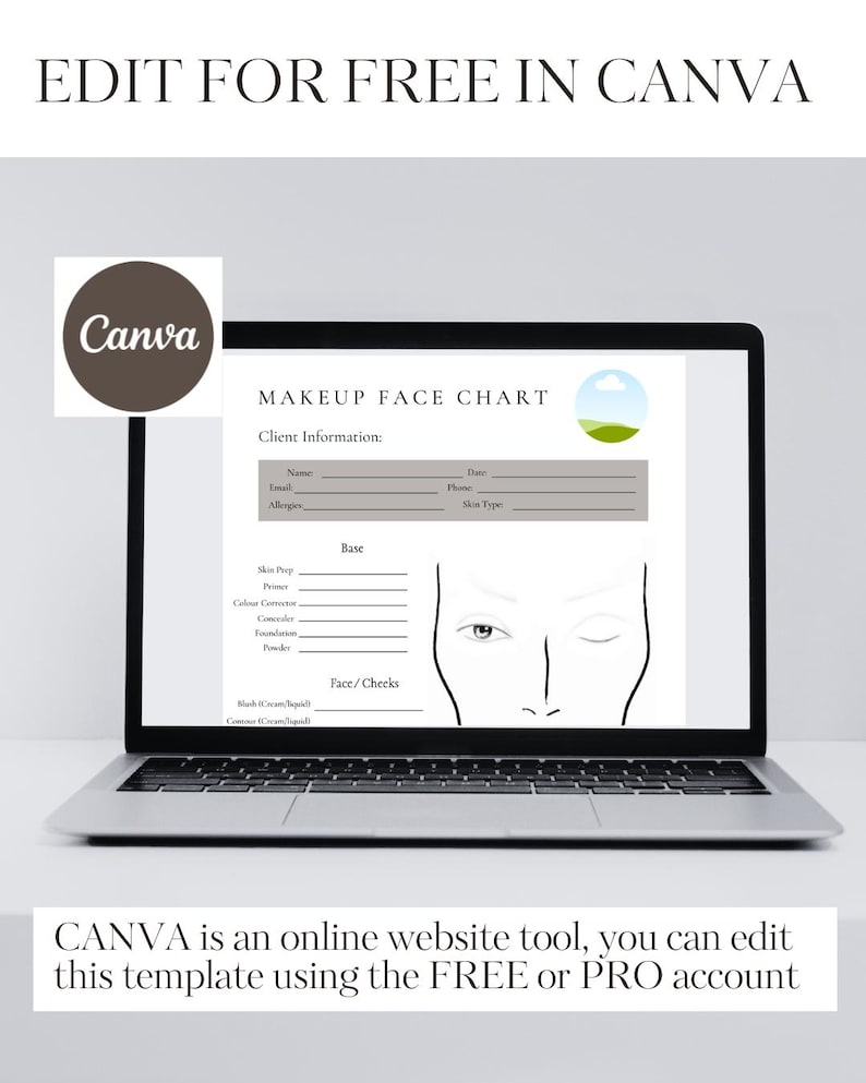 Makeup Artist Face Chart Canva Template (digital Download) - Etsy