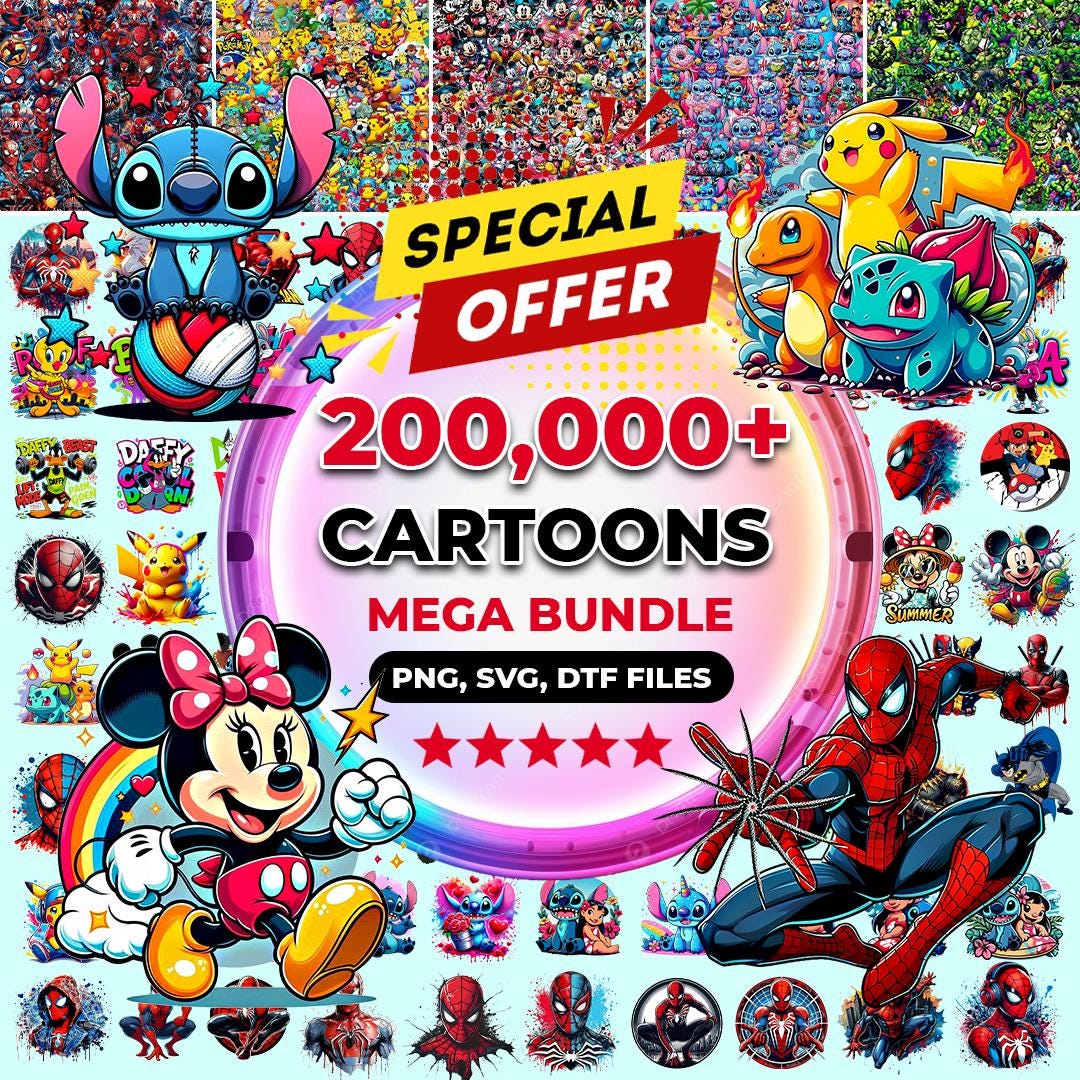 200000+ Cartoon Mega Bundle Png, Cartoon Characters, Retro Png Files, T ...