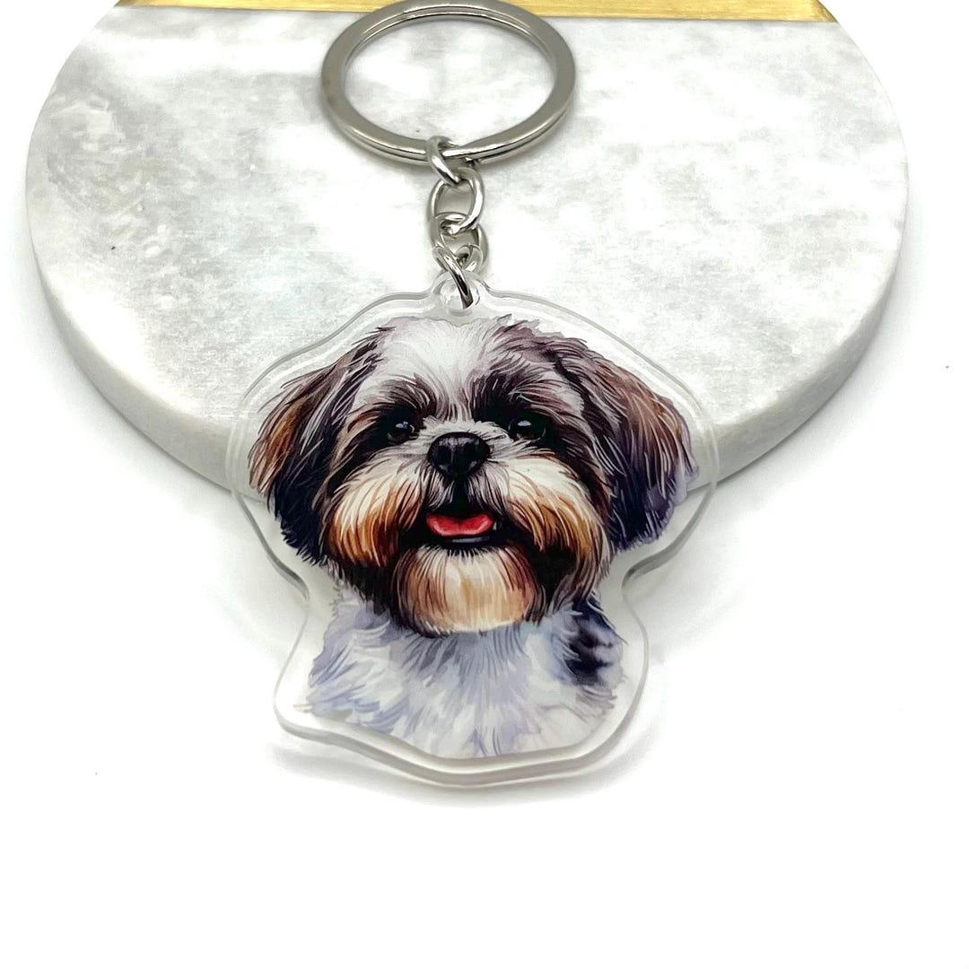 Shih Tzu, Acrylic Keychain, Hand-drawn, Dog Keyring, Dog Keychain, Gift ...