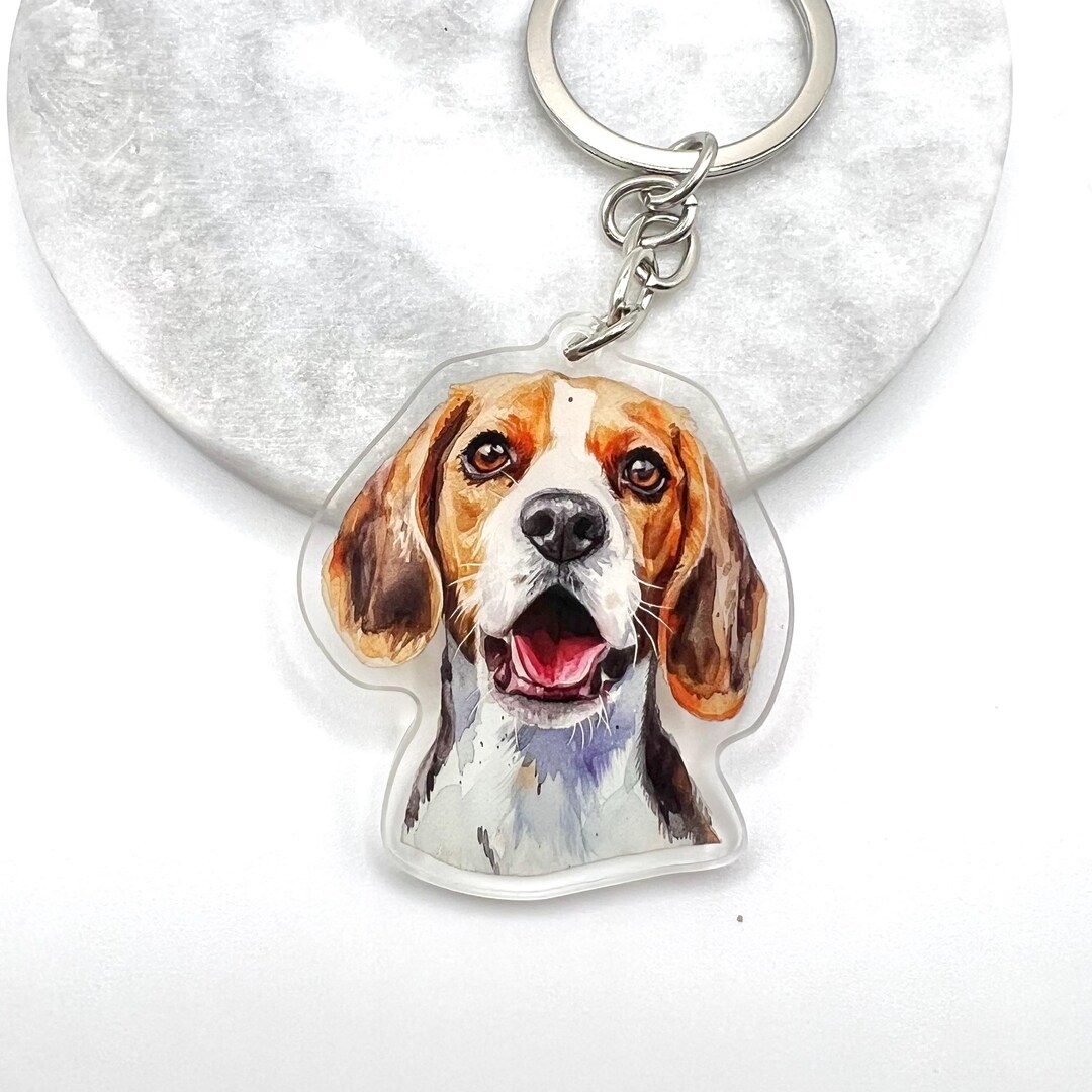 Beagle, Acrylic Keychain, Hand-drawn, Dog Keyring, Dog Keychain, Gift ...