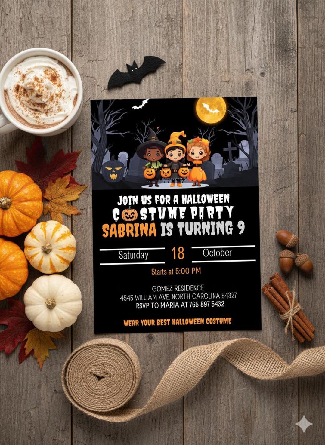 Editable Halloween Costume Birthday Party Invitation Template (instant ...