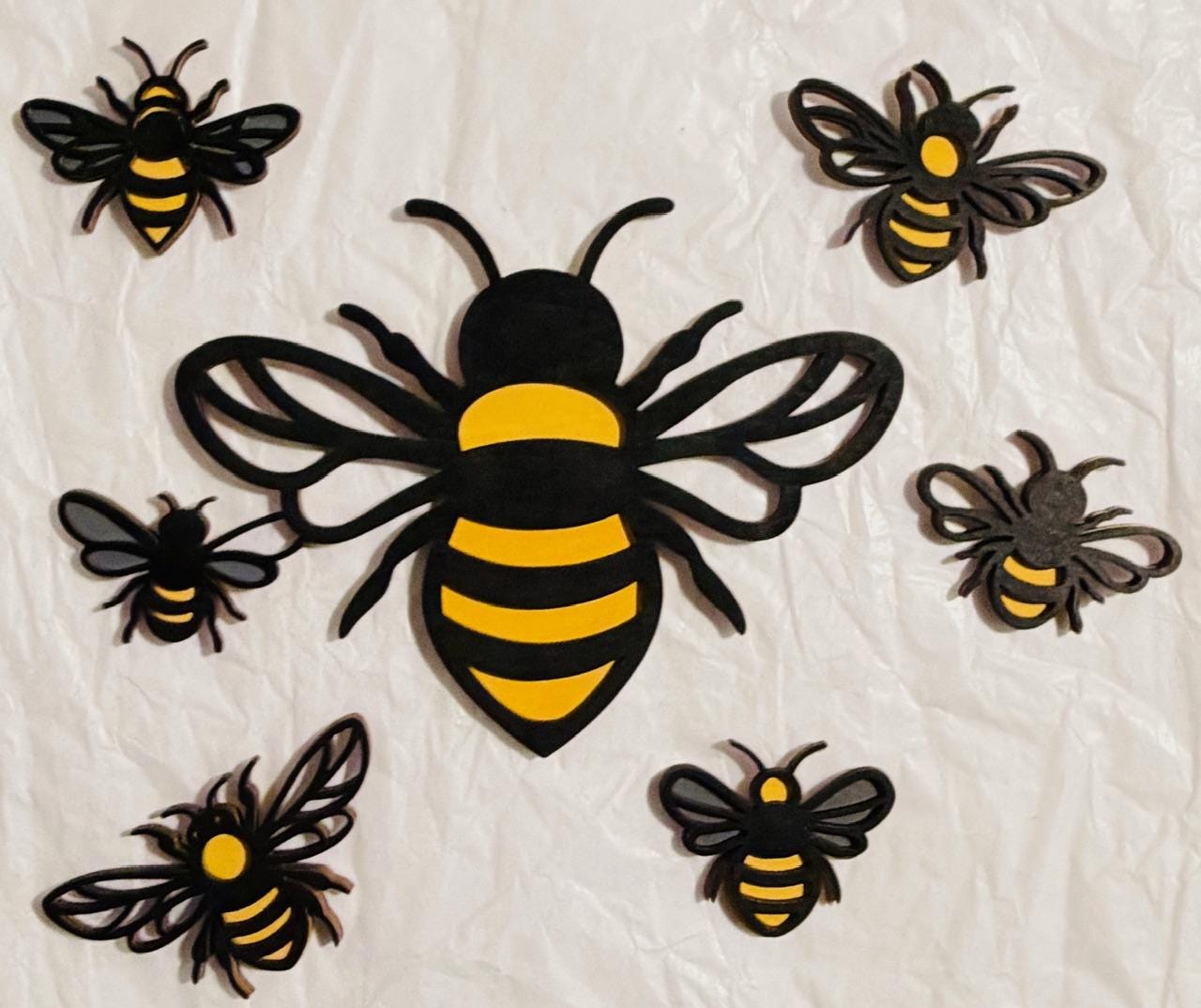 Layered Bees | Unfinished Laser-cut Wooden Bee Wall Décor | Bee Wall ...