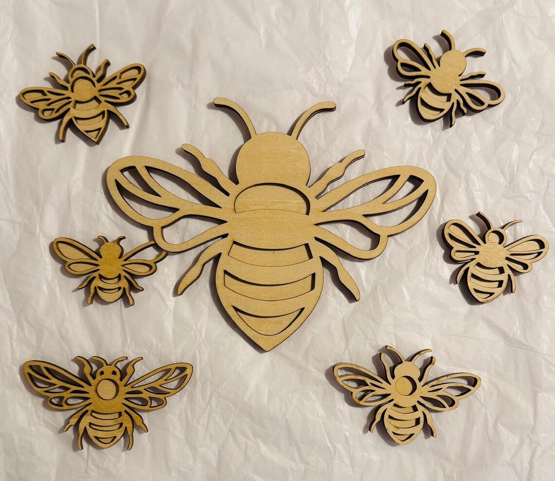 Layered Bees | Unfinished Laser-cut Wooden Bee Wall Décor | Bee Wall ...