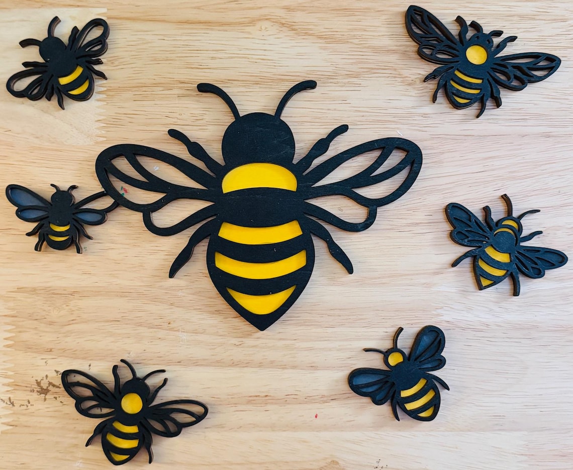 Layered Bees | Unfinished Laser-cut Wooden Bee Wall Décor | Bee Wall ...