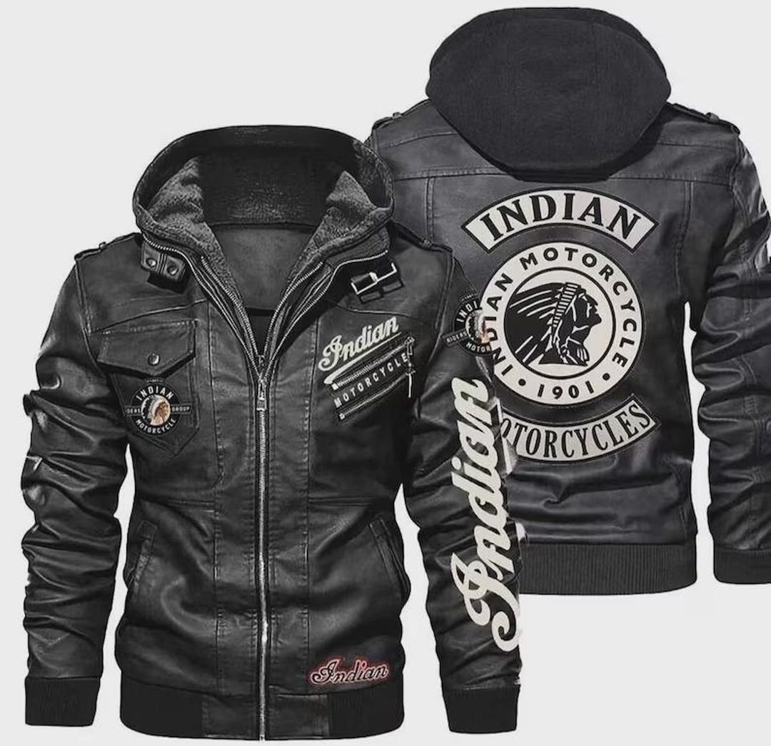 Indian Motorcycle Jacket Men – Vintage Biker Leather-style Hoodie Coat ...
