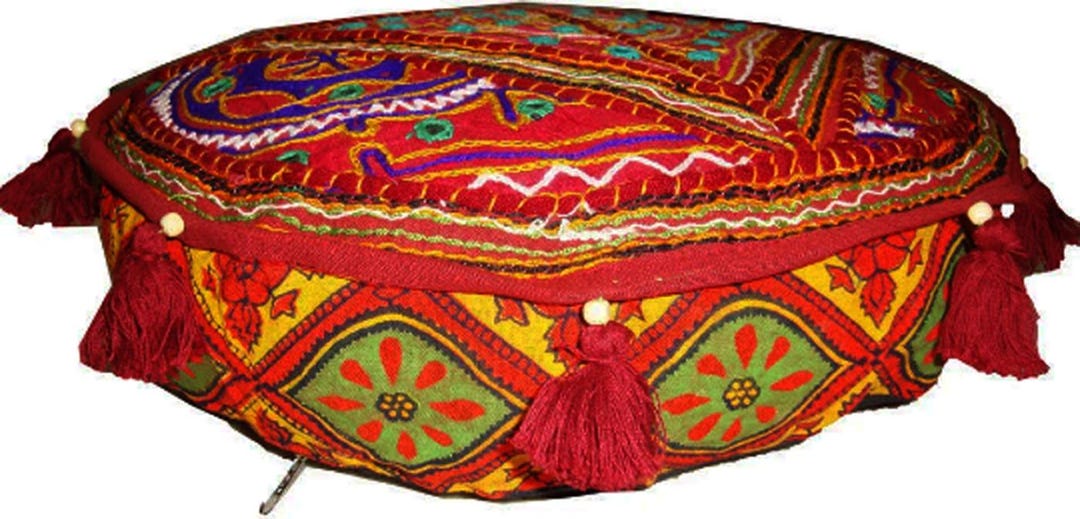 Boho Handcrafted Round Ottoman Pouf Cover Indian Floor Foot Stool ...
